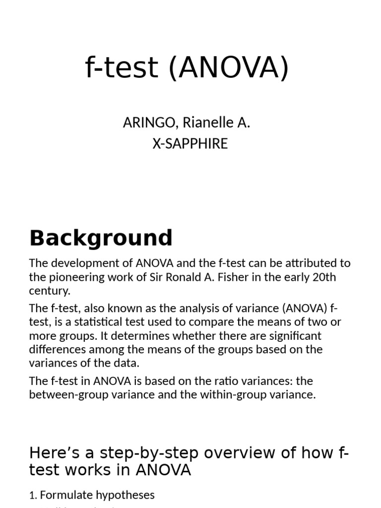 F Test ANOVA FinalP | PDF | F Test | Analysis Of Variance