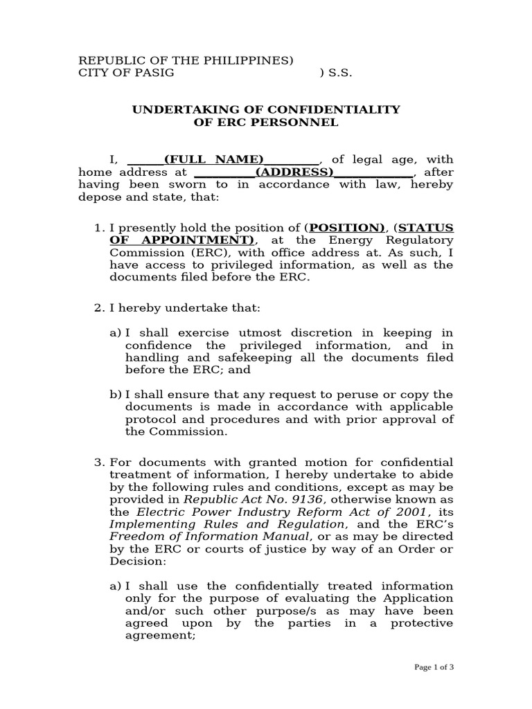 2024 Undertaking of Confidentiality | PDF | Confidentiality | Common Law