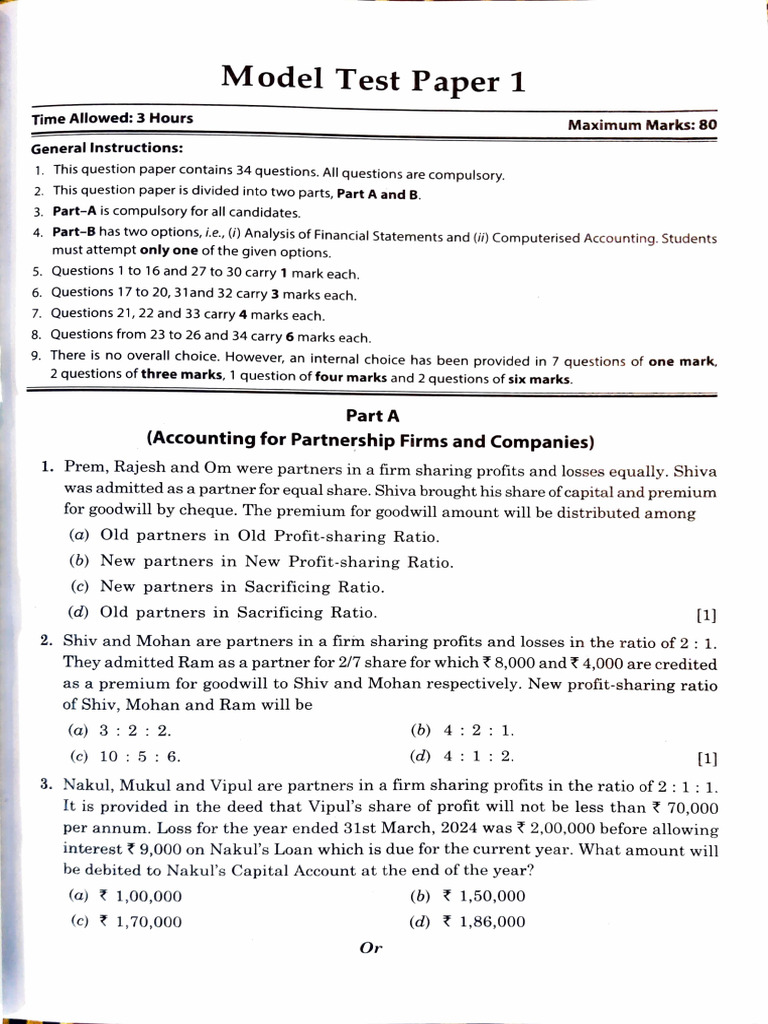 Model Question Paper - 1 Part-A PDF | PDF | Balance Sheet | Debits And ...