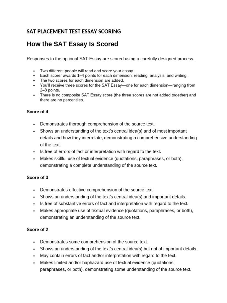 Sat Placement Test Essay Scoring | PDF