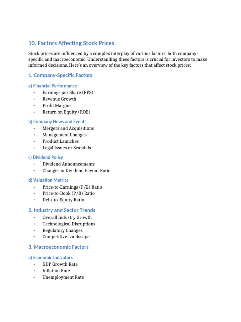 Factors Affecting Stock Prices | PDF | Stocks | Macroeconomics
