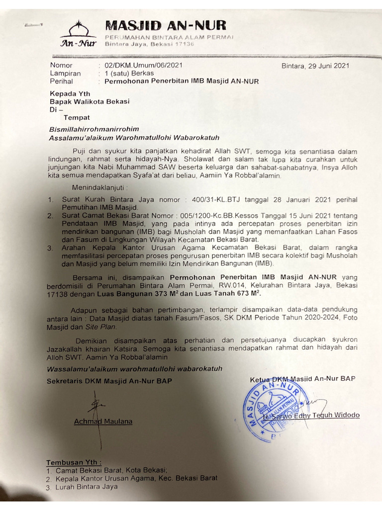 Surat IMB Masjid | PDF