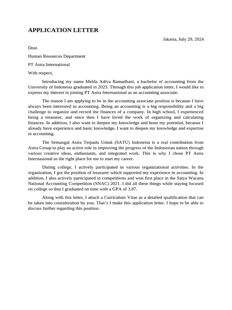 Application Letter | PDF