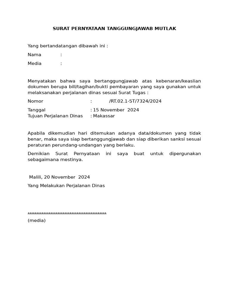 Surat Pernyataan Tanggungjawab Mutlak | PDF
