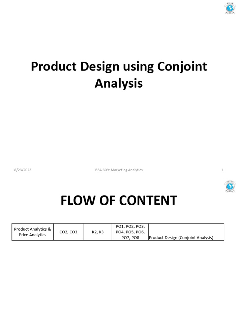 Product Design Using Conjoint Analysis: 8/23/2023 BBA 309: Marketing Analytics 1 | PDF ...