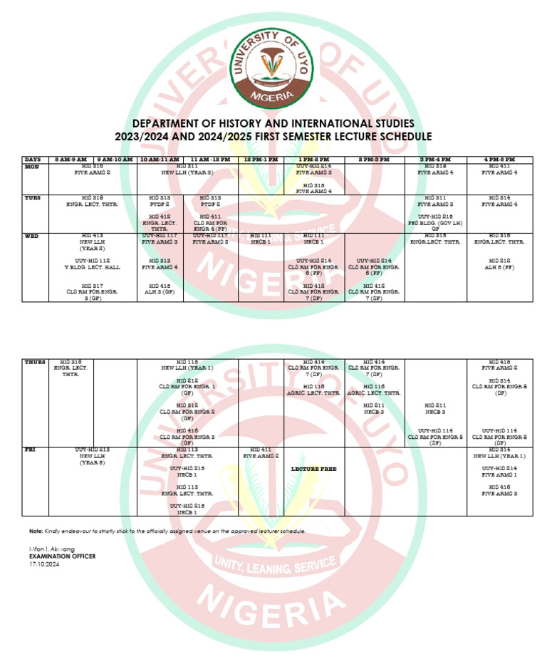 First Semester Lecturer Time Table 2023-2024 and 2024-2025 | PDF
