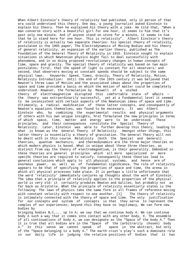 Understanding Einstein's Relativity Theory | PDF | Special Relativity ...
