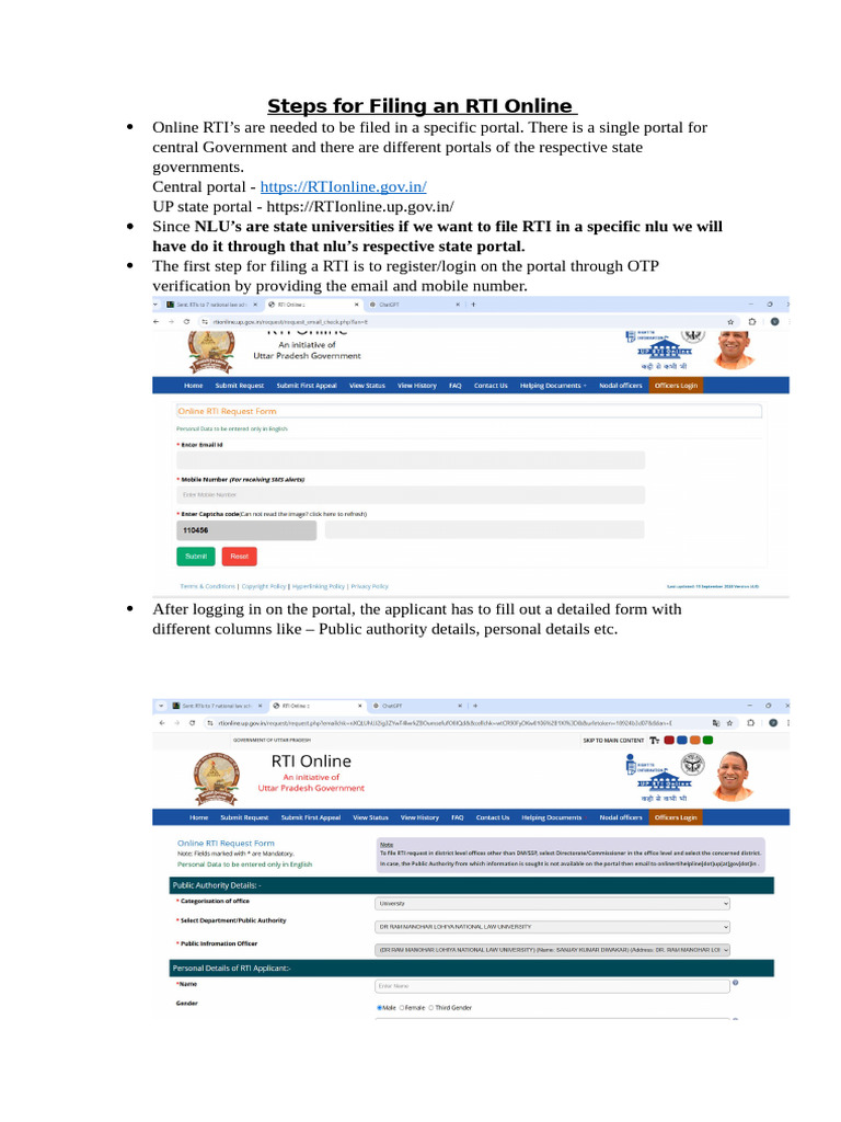 Steps For Filing An RTI Online | PDF