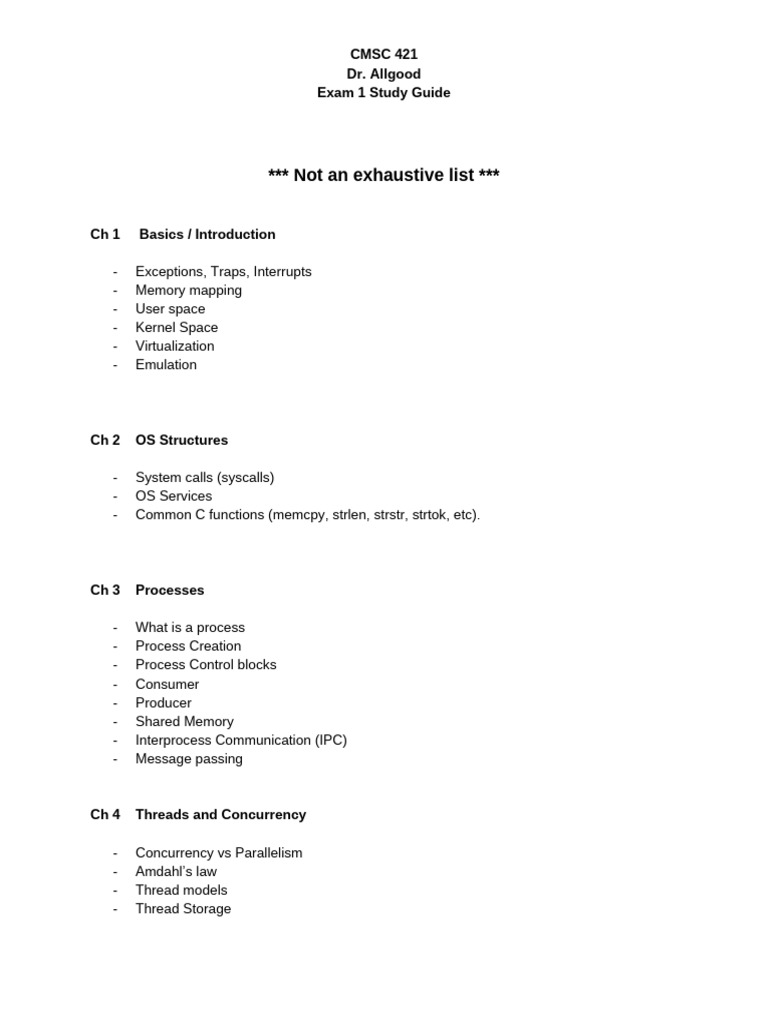 Cmsc421 Allgood Exam1 Studyguide | PDF
