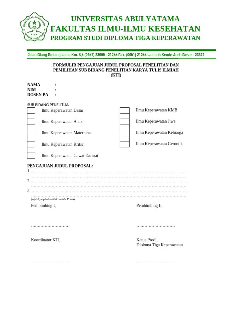 Lembar Pengajuan Judul (Pre Proposal) | PDF