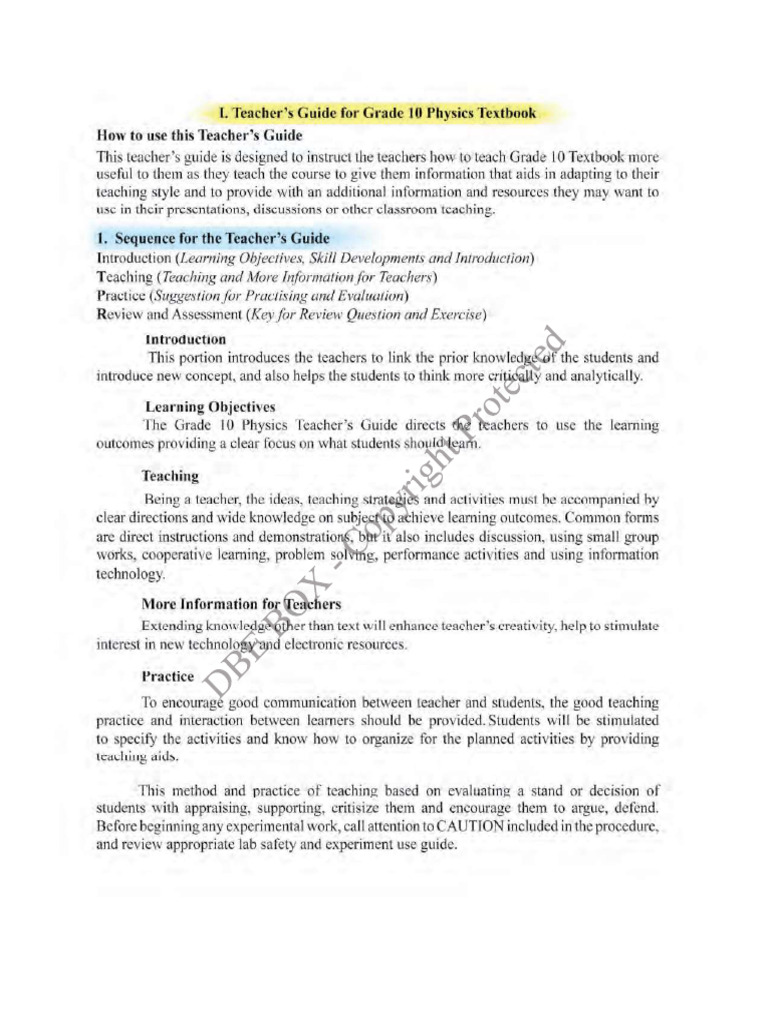 Grade 10 Physics (Teachers Guide) | PDF