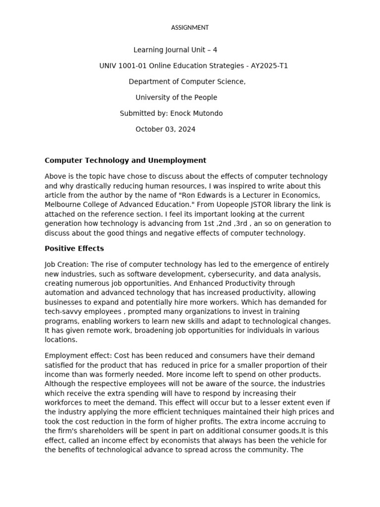 Learning Journal Unit - 4 | PDF | Unemployment | Employment