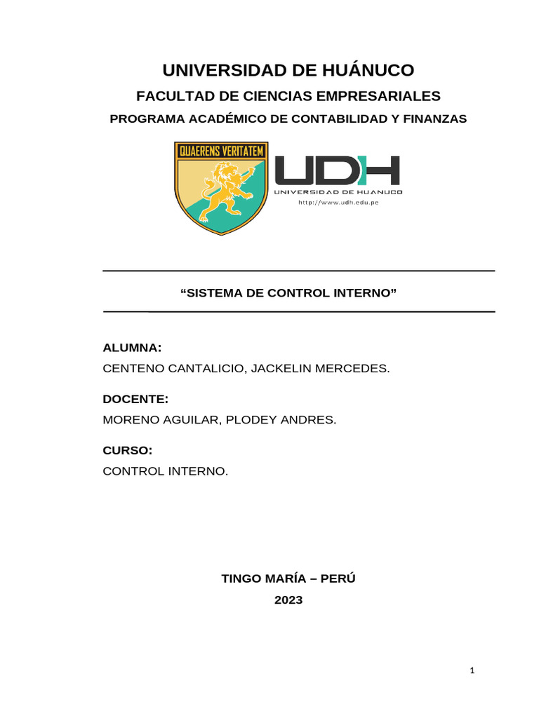 5ta Tarea - Control Interno - Centeno | PDF | Business | Evaluación