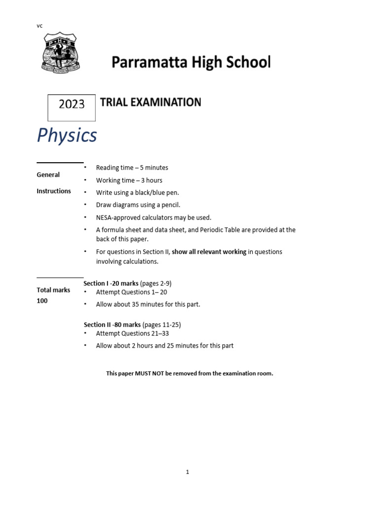 Physics Trial Exam Instructions and Questions | PDF | Electric Motor ...