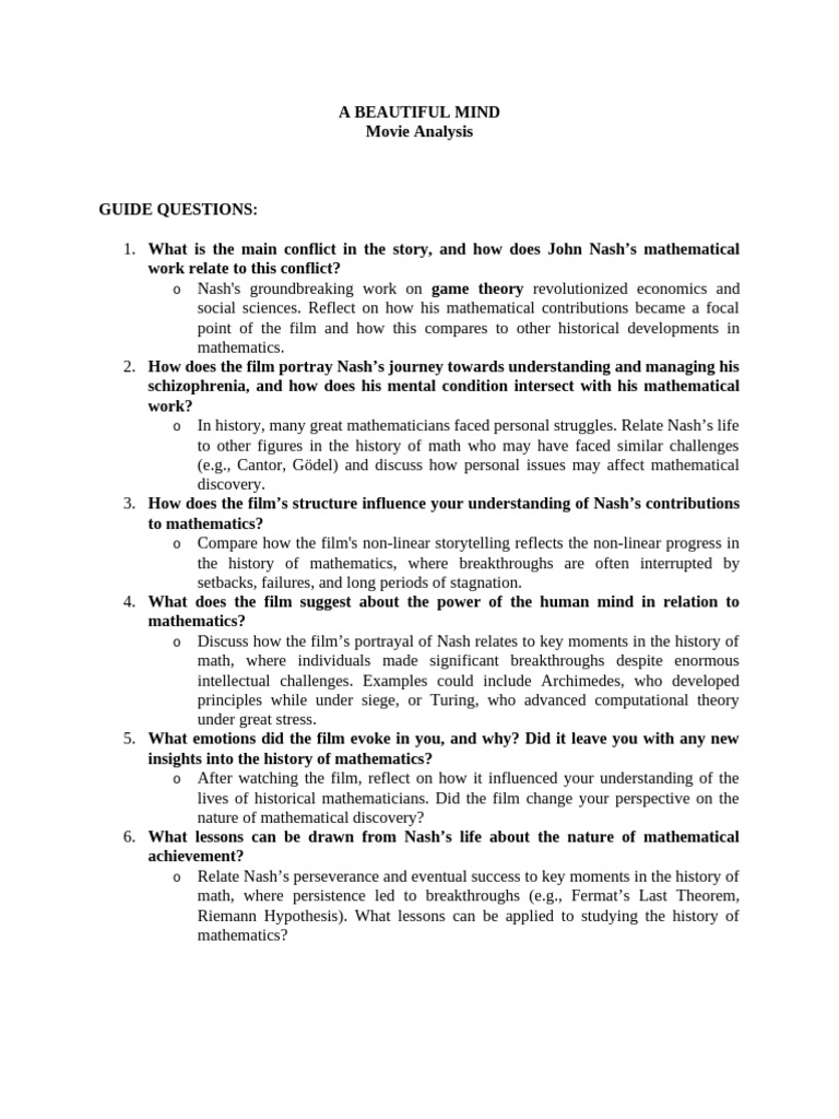 A Beautiful Mind: Math & Mental Health Analysis | PDF | Mathematics ...