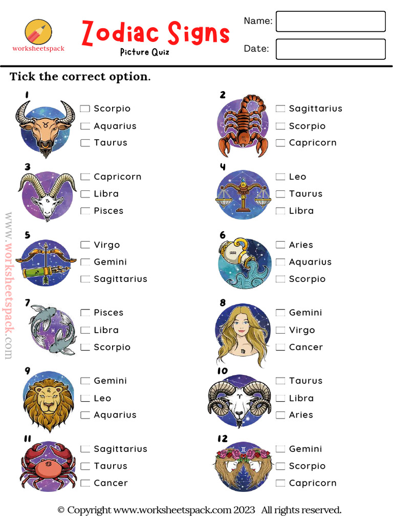Zodiac Signs Picture Quiz | PDF