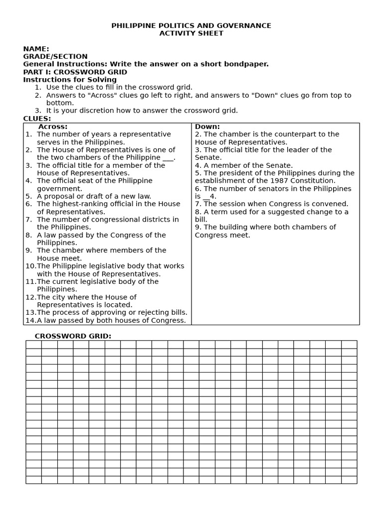 Activity Sheet Philippines Politics and Governance | PDF | Voting ...