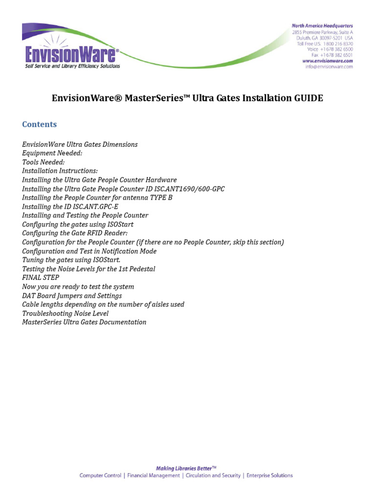 EnvisionWare - Ultra - RFID-Gate - Installation Rev July 8-2011 | PDF ...