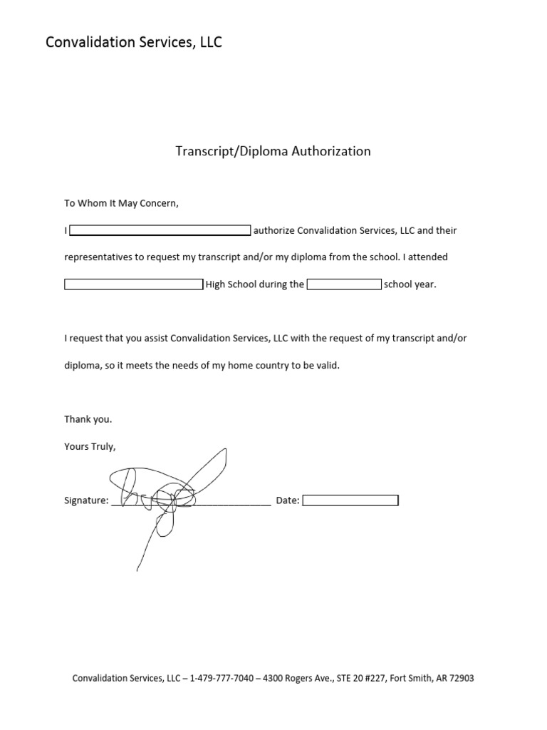 Transcript Authorization for Convalidation | PDF