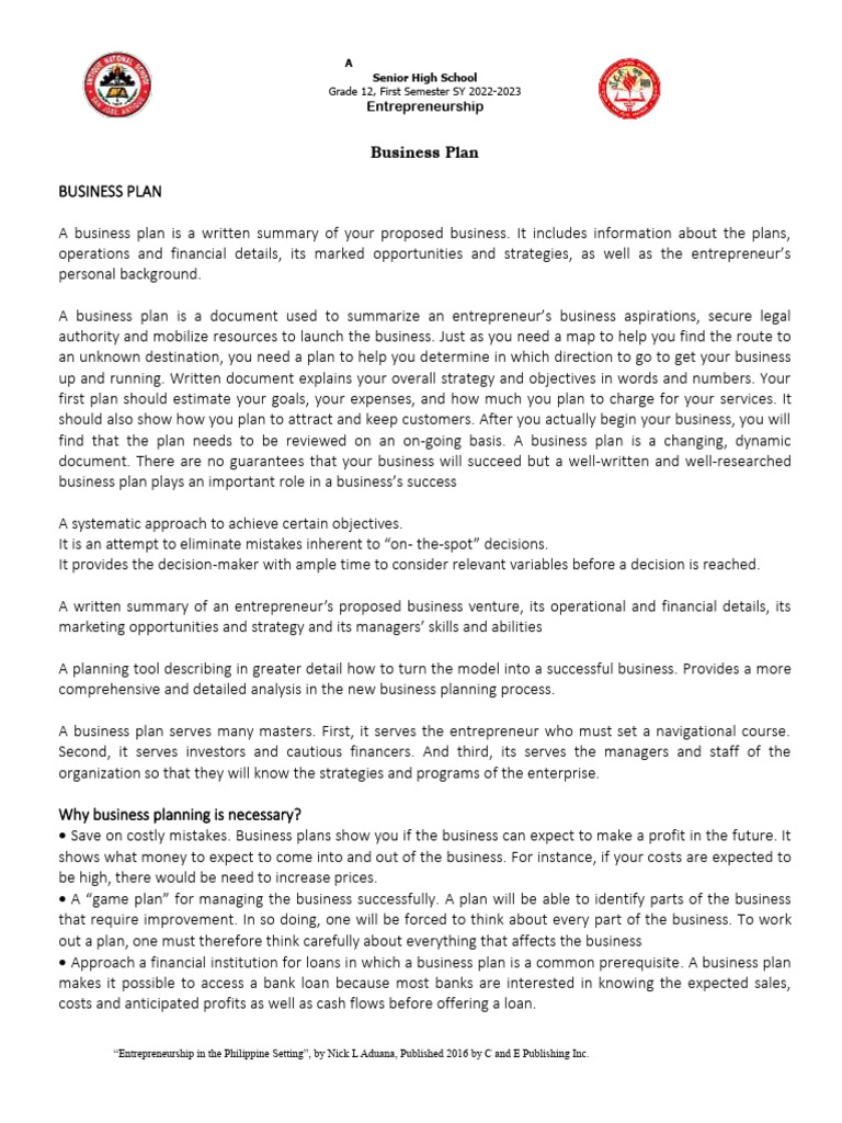 Entrep Handouts 8 Business-Plan | PDF | Entrepreneurship | Partnership