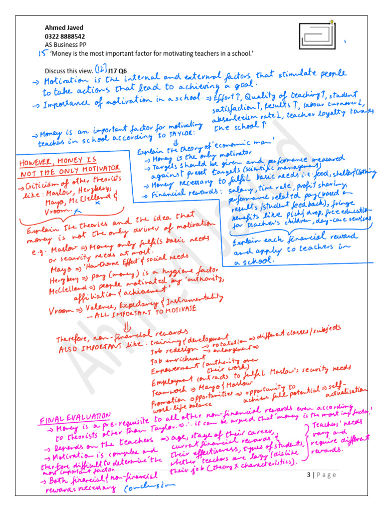 Motivation Question Answer Plan | PDF