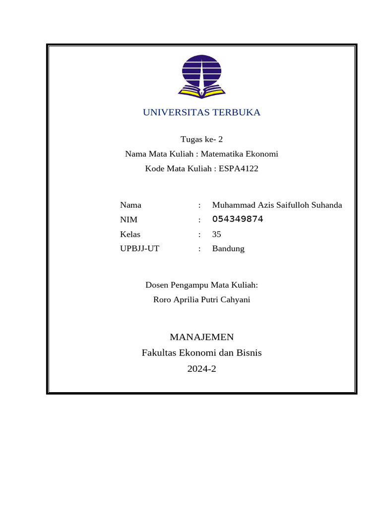 TUGAS 2 MATEMATIKA Muhammad Azis | PDF