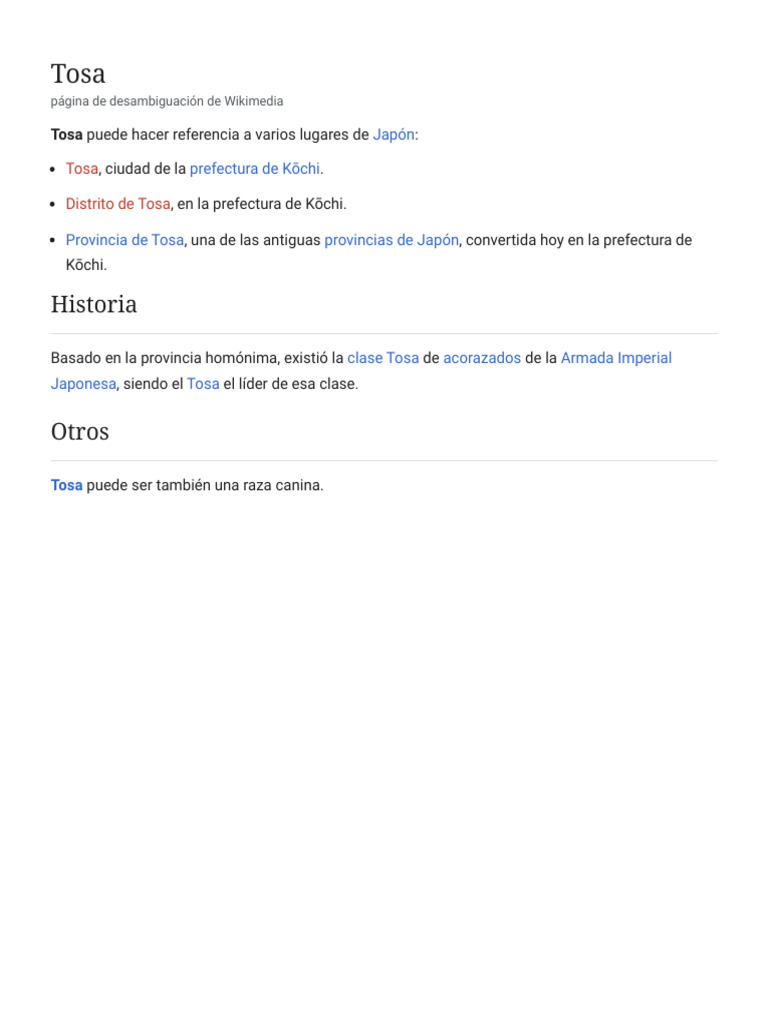 Tosa - Wikipedia, La Enciclopedia Libre | PDF
