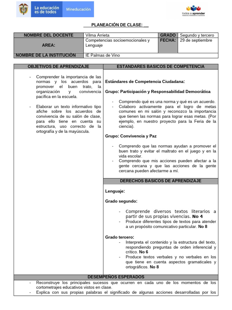 Planeación 2do y 3ro Competencias Socioemcionales | PDF | Salón de ...