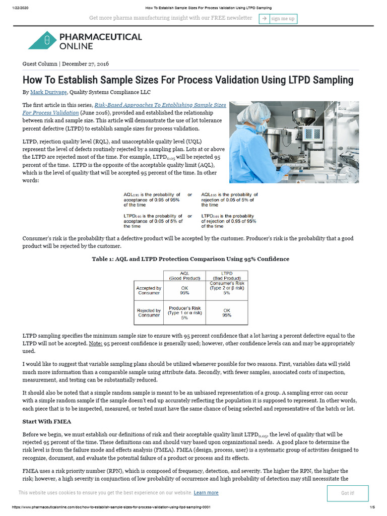 LTPD Sampling for Process Validation | PDF | Sampling (Statistics ...