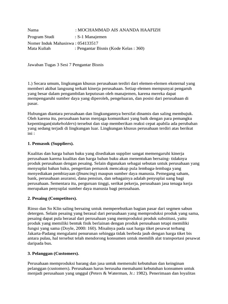 Tugas 3 Sesi 7 Pengantar Bisnis | PDF