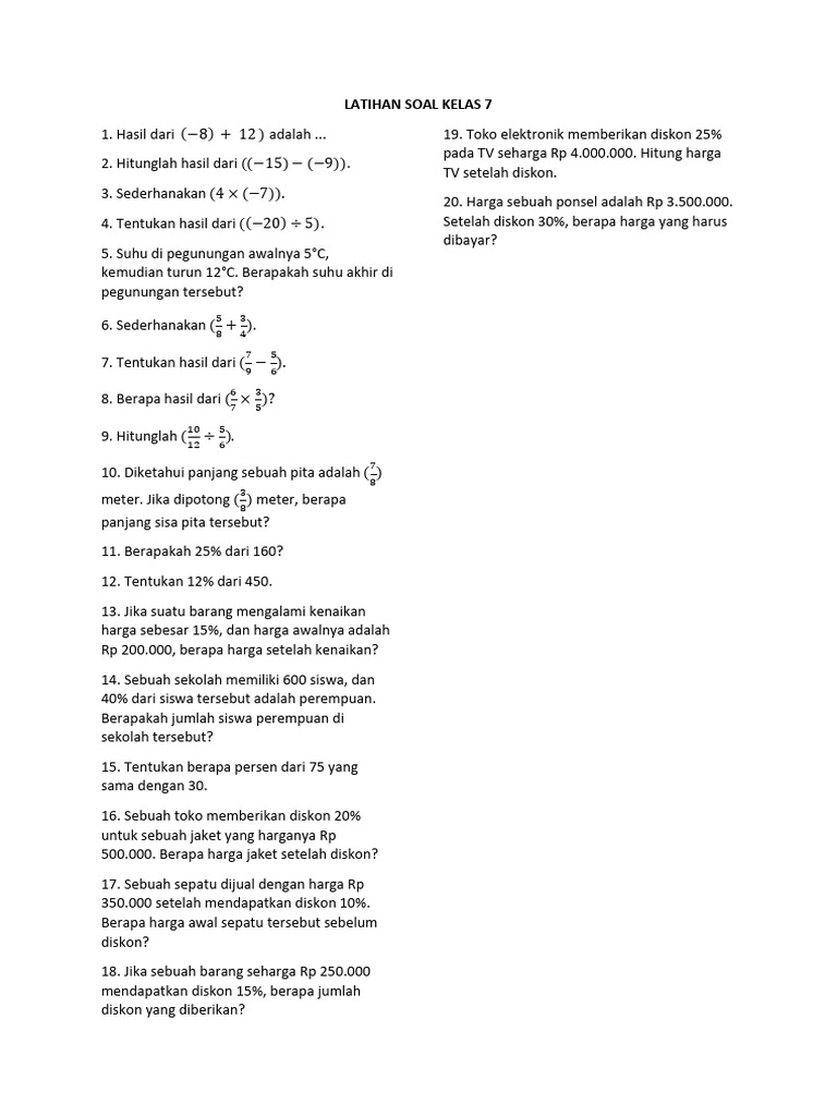 Latihan Soal Kelas 7 | PDF
