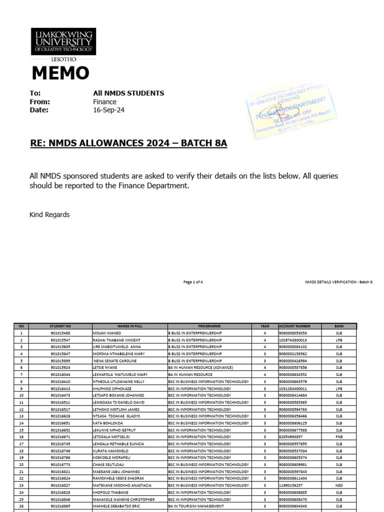 NMDS Details Verification List - Batch 8a | PDF