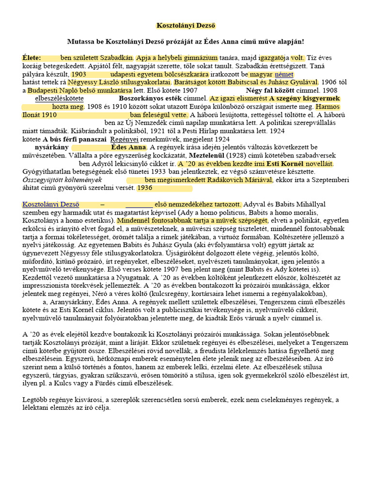 Kosztolányi Dezső Édes Anna | PDF