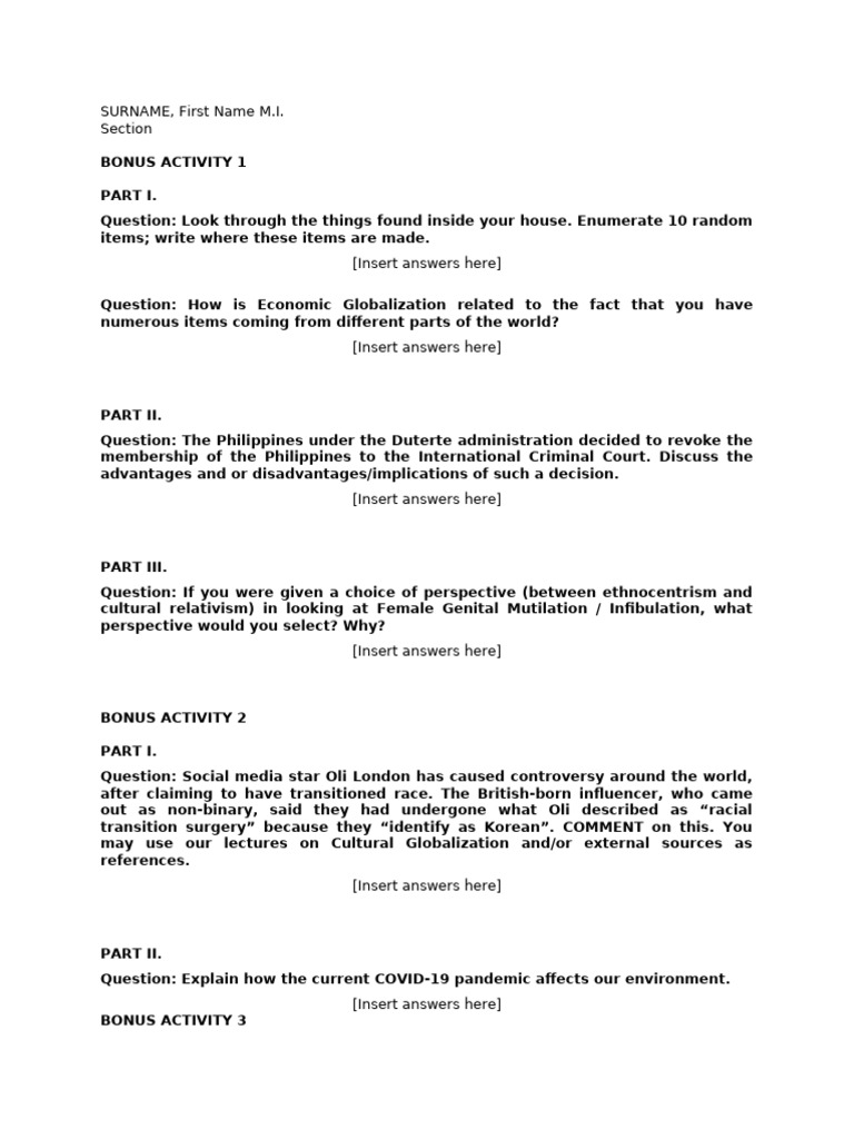 Bonus Activity Template | PDF | Social Psychology