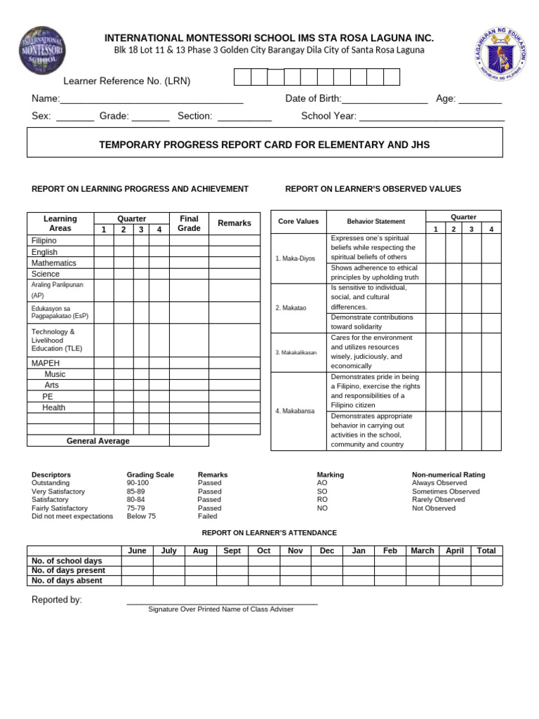 IMS Santa Rosa Progress Report Card | PDF