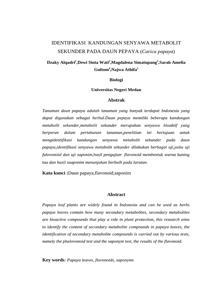 Identifikasi Kandungan Senyawa Metabolit Sekunder Pada Daun Pepaya | PDF