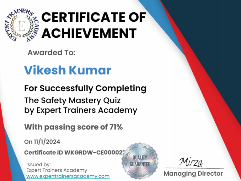 ETA Safety Certificate | PDF