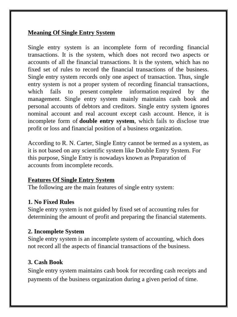Single Entry System | PDF | Income Statement | Expense