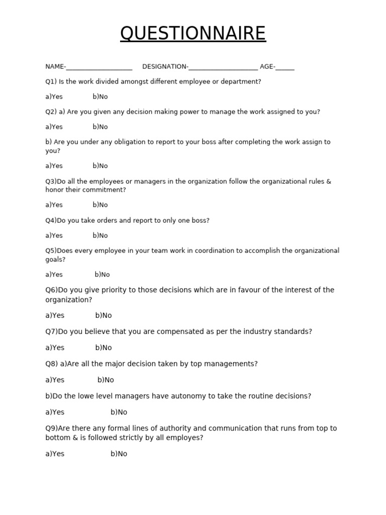 Questionnaire | PDF