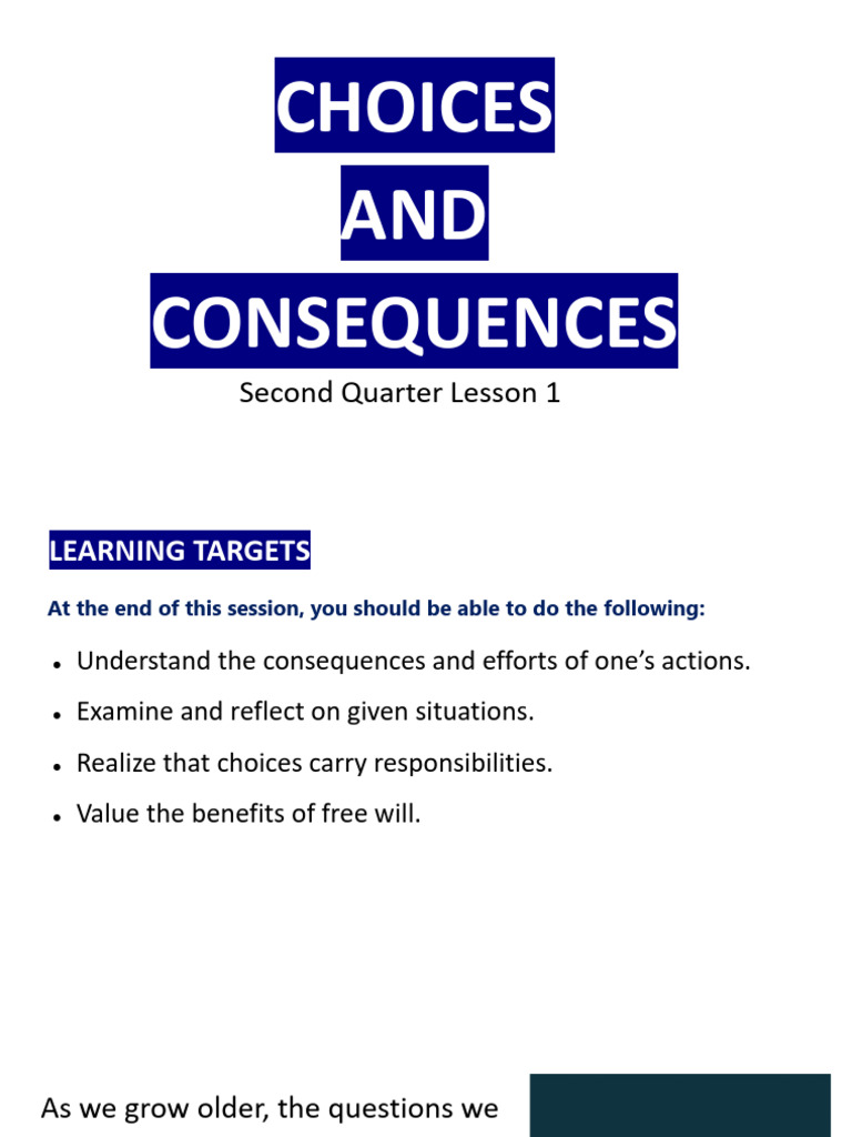 Lesson 1 Choices and Consequences | PDF | Virtue | Liberal Arts Education