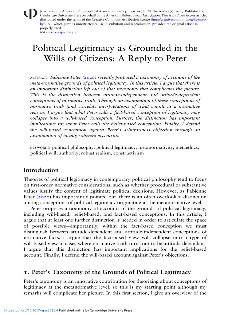 Political Legitimacy As Grounded in The Wills of Citizens A Reply To ...
