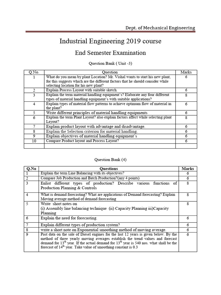 BE - 2019 - Industrial Engineering | PDF | Moving Average | Forecasting