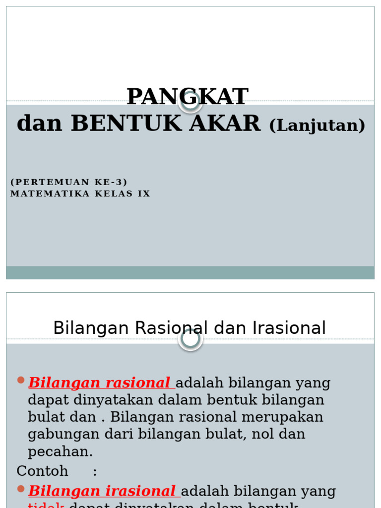 Pertemuan3 - Kelas 9 - MTK - Bab1 - (PANGKAT Dan BENTUK AKAR ...