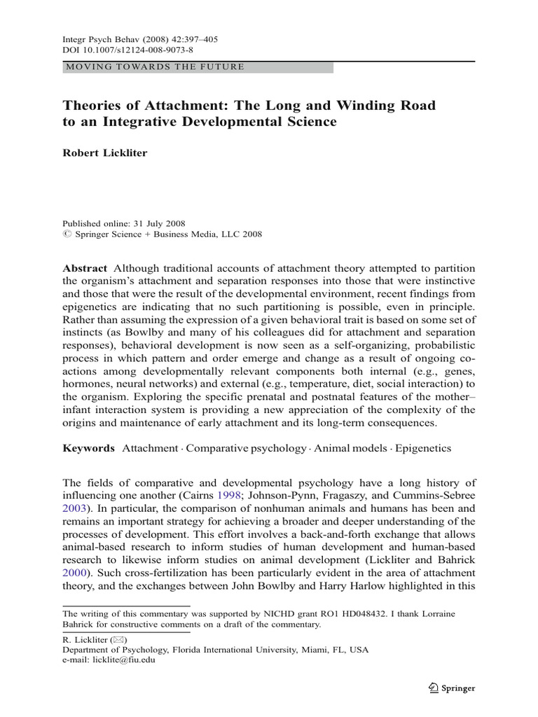 Integrative Developmental Science in Attachment | PDF | Attachment ...