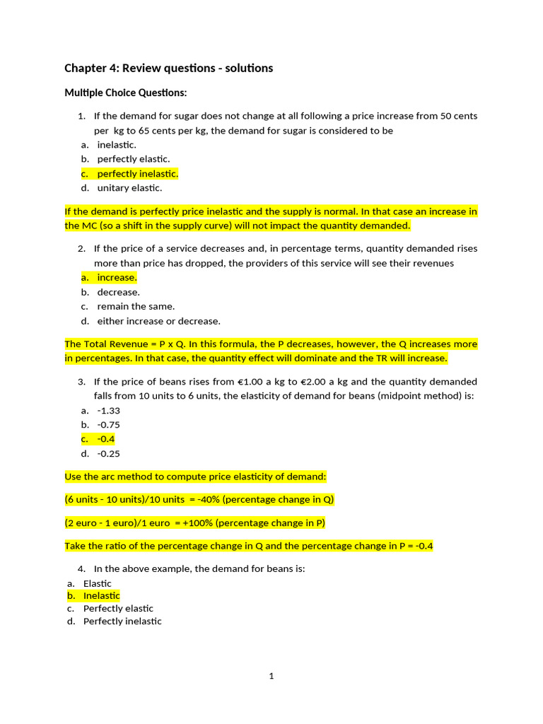Economics Review Solutions | PDF | Elasticity (Economics) | Demand