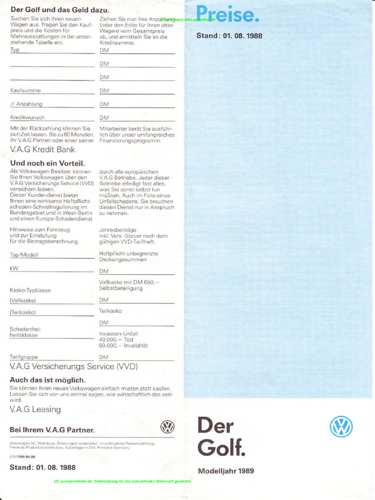 Vw Golf 8 Preisliste Pdf