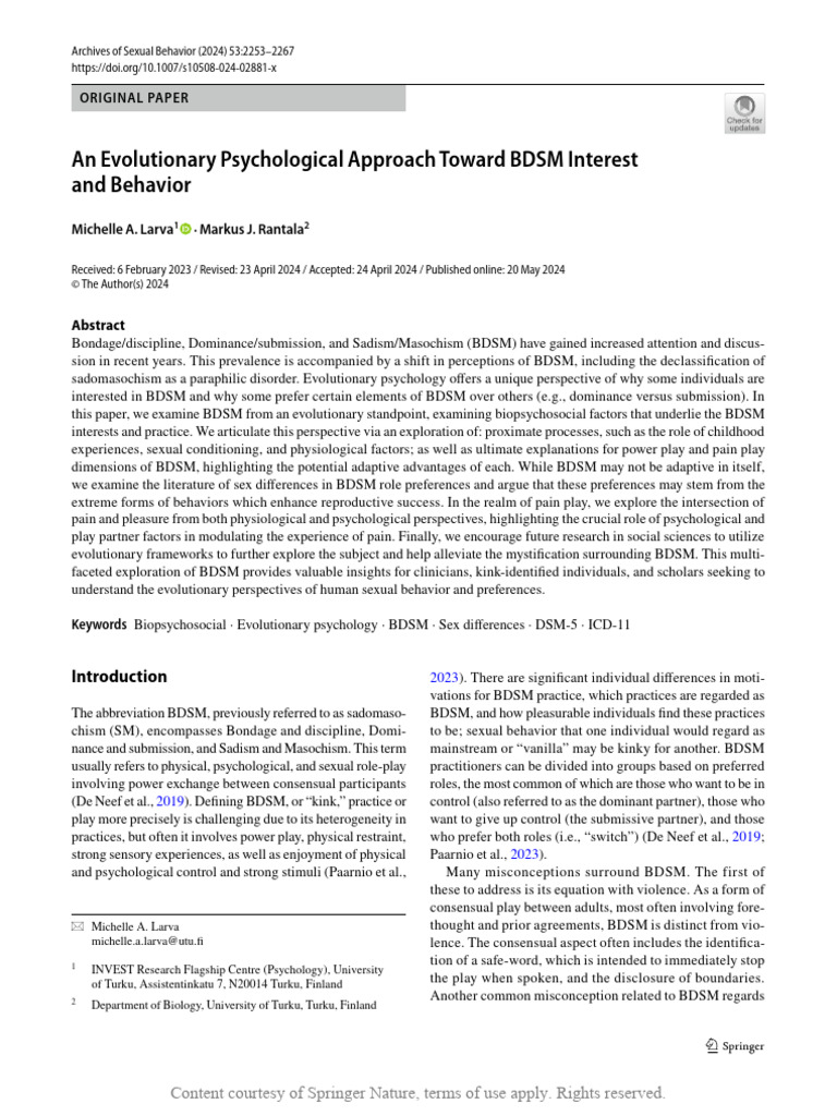 Evolutionary Insights on BDSM Practices | PDF | Bdsm | Sadomasochism