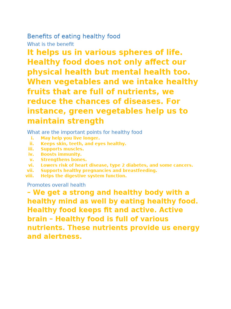 Benefits of Eating Healthy Food | PDF