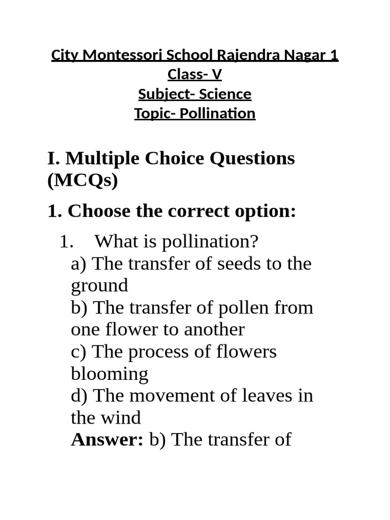 Question Bank (Pollination) | PDF | Flowers | Pollination