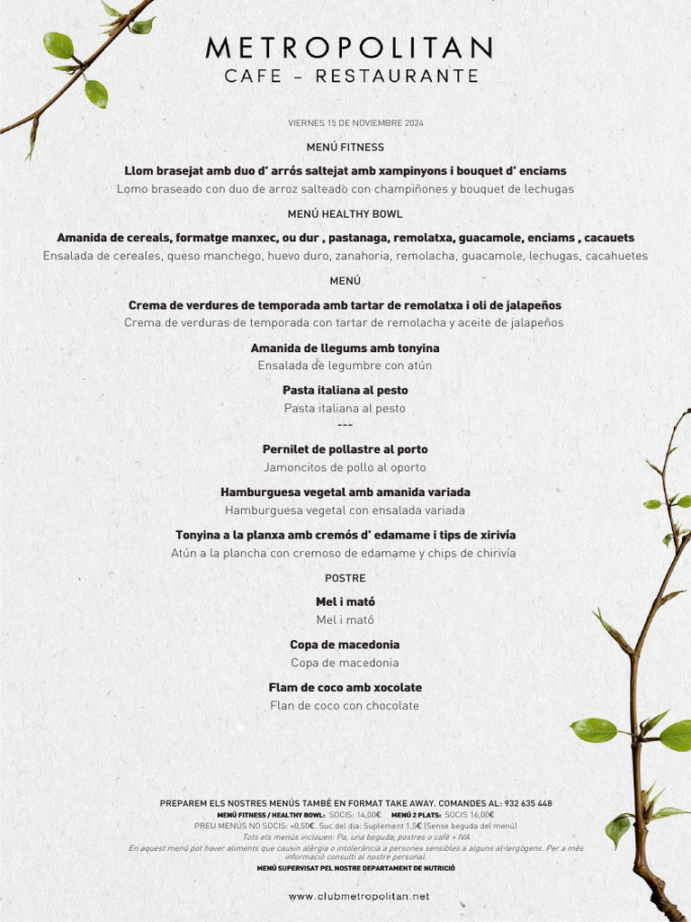 Menu Restaurante Metropolitan Gran Via | PDF